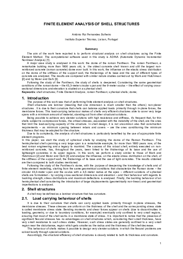 (PDF) Finite Element Analysis of Shell Structures