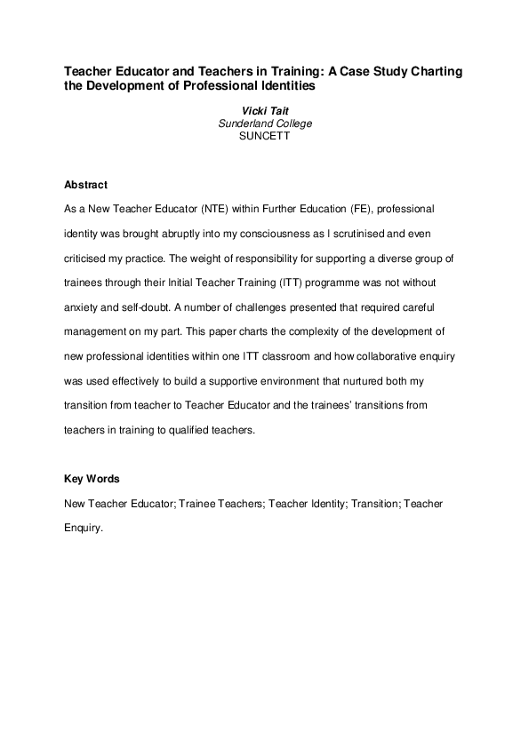 Pdf Teacher Educator And Teachers In Training A Case Study Charting