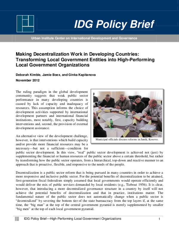 (PDF) Making Decentralization Work in Developing Countries: Transforming Local Government ...