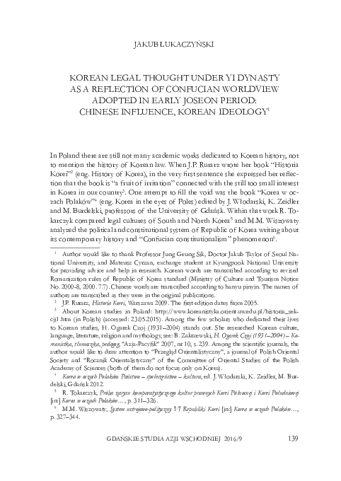 (PDF) Korean legal thought under Yi dynasty as a reflection of ...