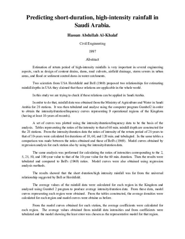 (PDF) Predicting short-duration, high-intensity rainfall in Saudi Arabia