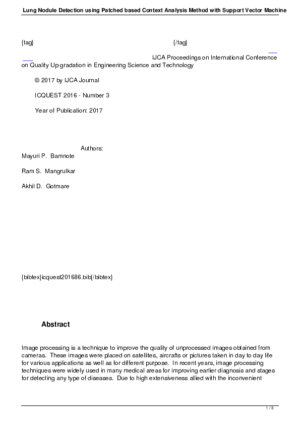 (PDF) Lung Nodule Detection using Patched based Context Analysis Method with Support Vector Machine