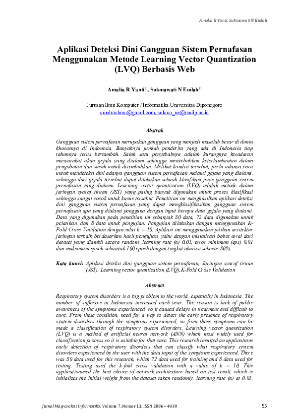 (PDF) Aplikasi Deteksi Dini Gangguan Sistem Pernafasan Menggunakan Metode Learning Vector ...