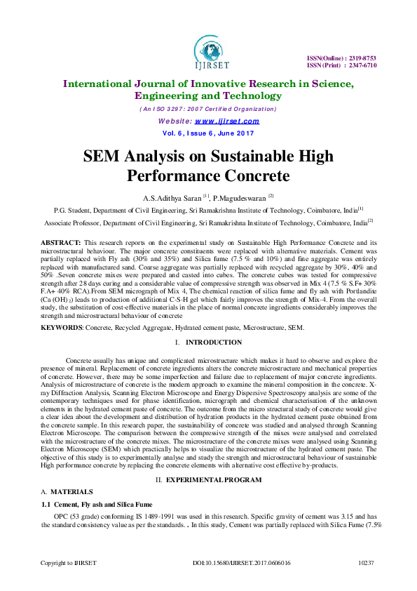 (PDF) SEM Analysis on Sustainable High Performance Concrete