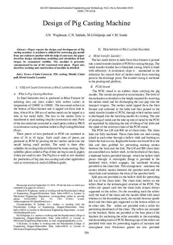 (PDF) Design of Pig Casting Machine