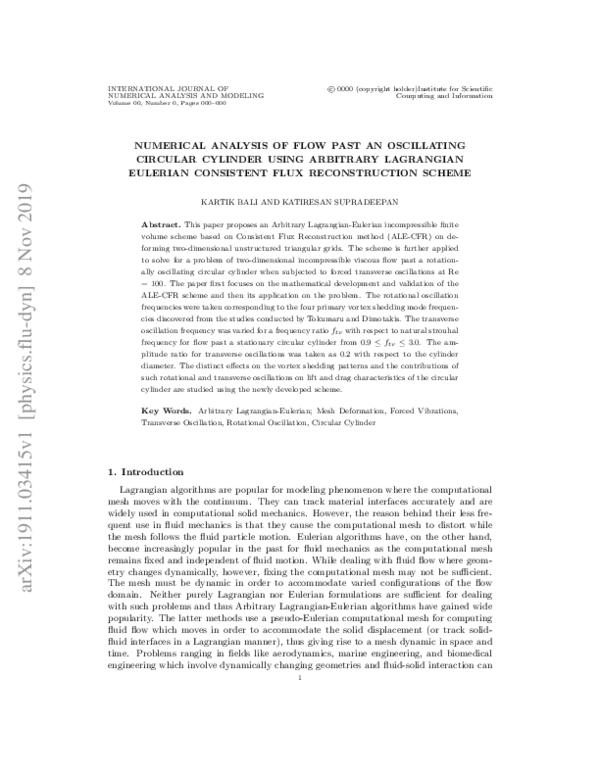 (PDF) Numerical Analysis of Flow Past an Oscillating Circular Cylinder using Arbitrary ...