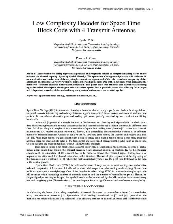 (PDF) Low Complexity Decoder for Space Time Block Code with 4 Transmit Antennas