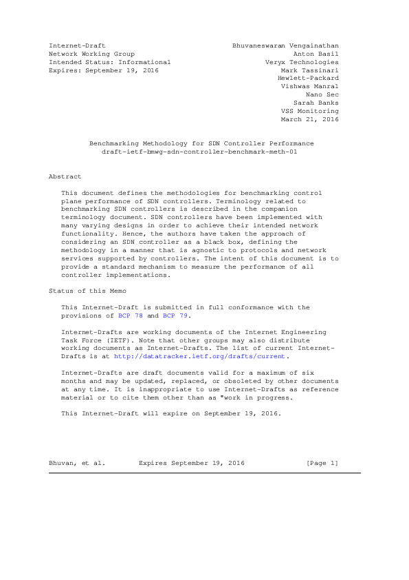 (PDF) Benchmarking Methodology for Software-Defined Networking (SDN) Controller Performance