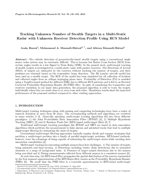 Pdf Tracking Unknown Number Of Stealth Targets In A Multi Static Radar With Unknown Receiver