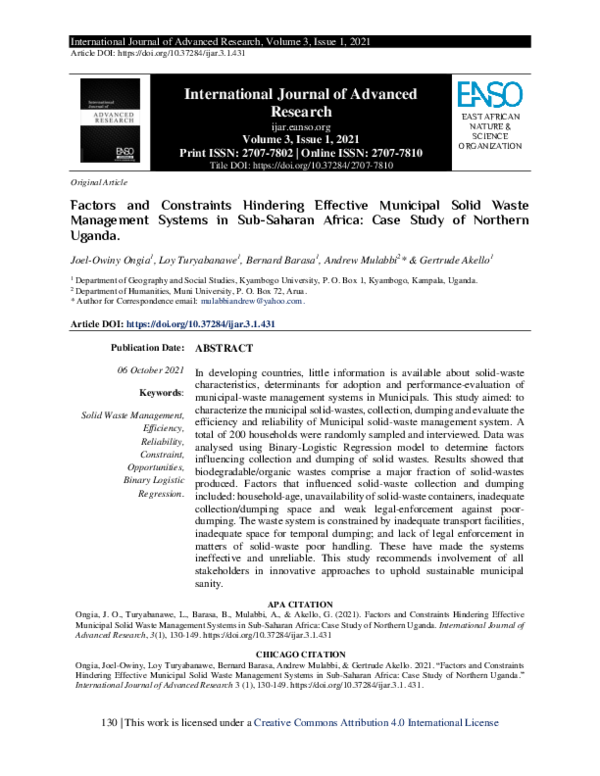(PDF) Factors and Constraints Hindering Effective Municipal Solid Waste Management Systems in ...