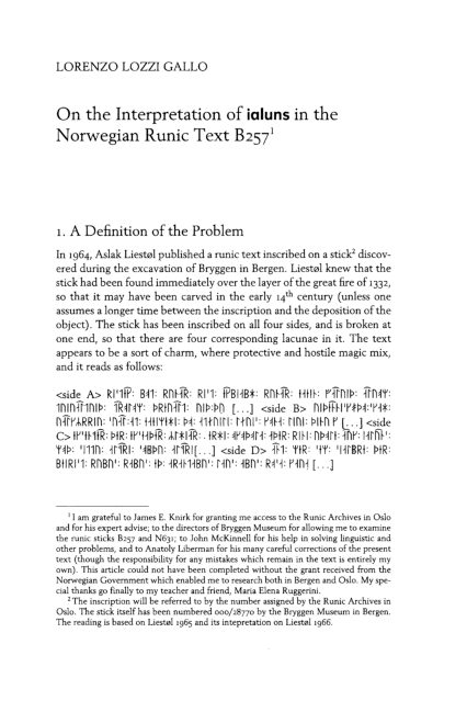 (PDF) On the Interpretation of ialuns in the Norwegian Runic Text B257