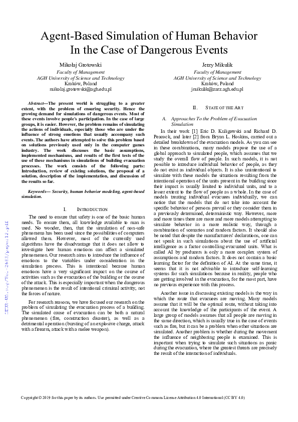 (PDF) Agent-Based Simulation of Human Behavior In the Case of Dangerous Events | Mikolaj ...