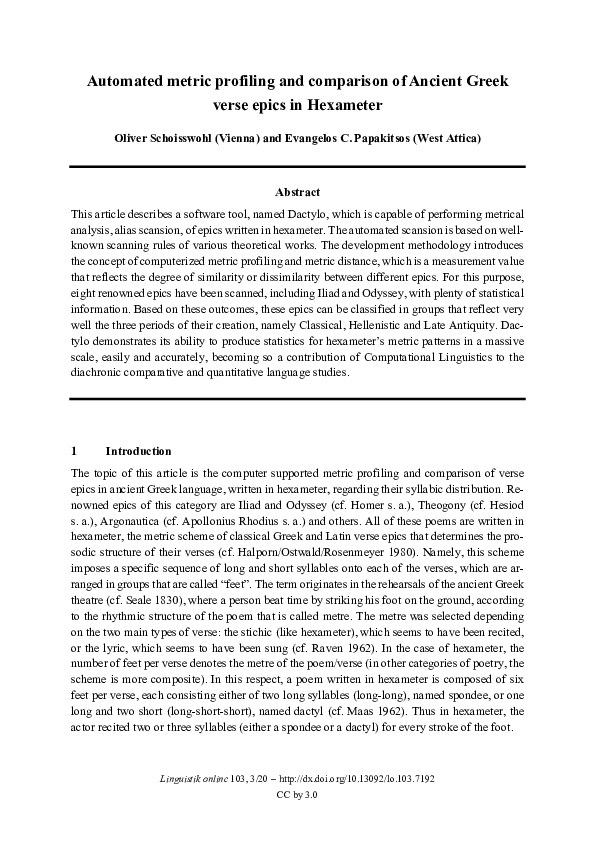 (PDF) Automated metric profiling and comparison of Ancient Greek verse ...
