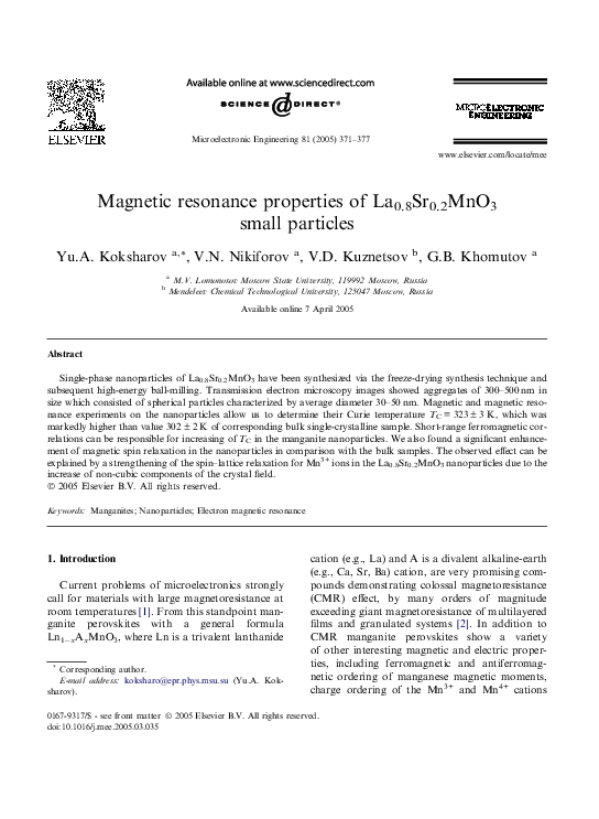 (PDF) Magnetic resonance properties of LaSrMnO small particles