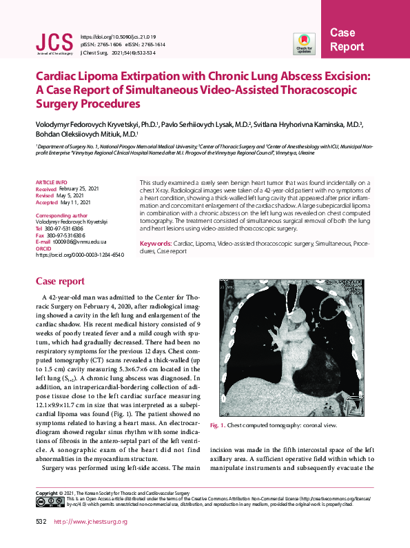 (PDF) Cardiac Lipoma Extirpation with Chronic Lung Abscess Excision: A ...