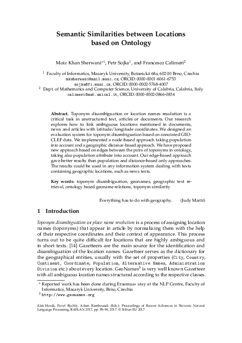 (PDF) Semantic Similarities between Locations based on Ontology