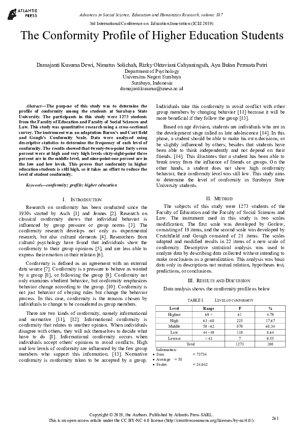 (PDF) The Conformity Profile of Higher Education Students