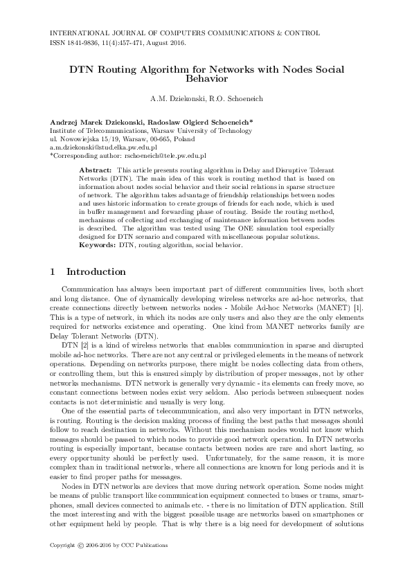Pdf Dtn Routing Algorithm For Networks With Nodes Social Behavior 4330