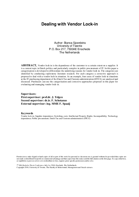 (PDF) Dealing with Vendor Lock-in