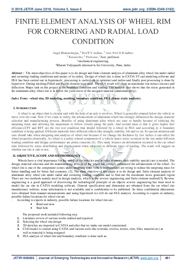 Pdf Finite Element Analysis Of Wheel Rim For Cornering And Radial Load Condition