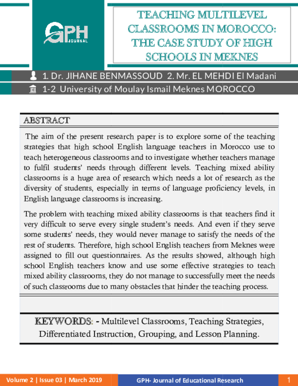 (PDF) The TEACHING MULTILEVEL CLASSROOMS IN MOROCCO: THE CASE STUDY OF ...