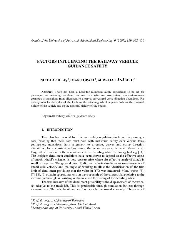 (PDF) Factors Influencing the Railway Vehicle Guidance Safety