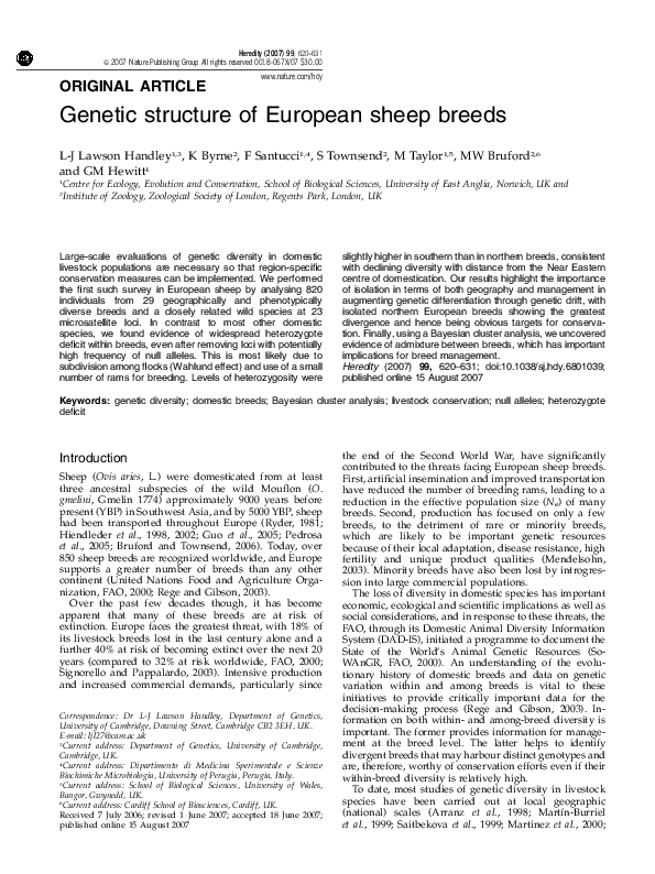 (PDF) Genetic structure of European sheep breeds
