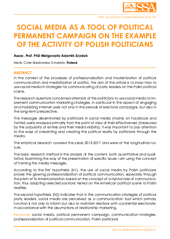 (PDF) Social Media as a Tool of Political Permanent Campaign on the ...