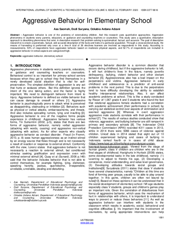 (PDF) Aggressive Behavior in Elementary Students