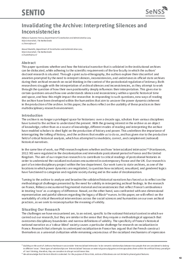 (PDF) Invalidating the Archive : Interpreting Silences and Inconsistencies