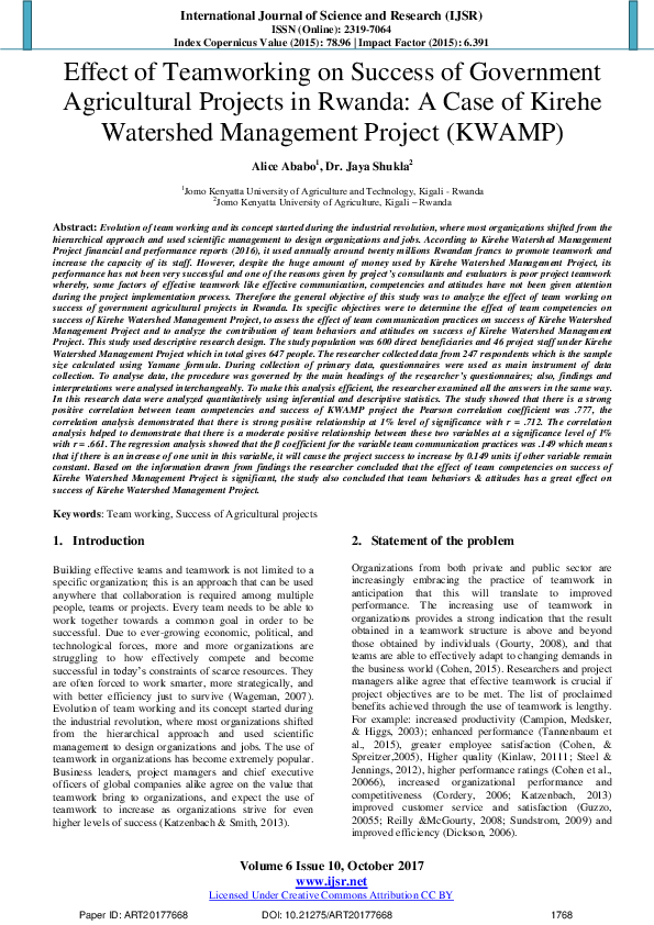 (PDF) Effect of Teamworking on Success of Government Agricultural ...