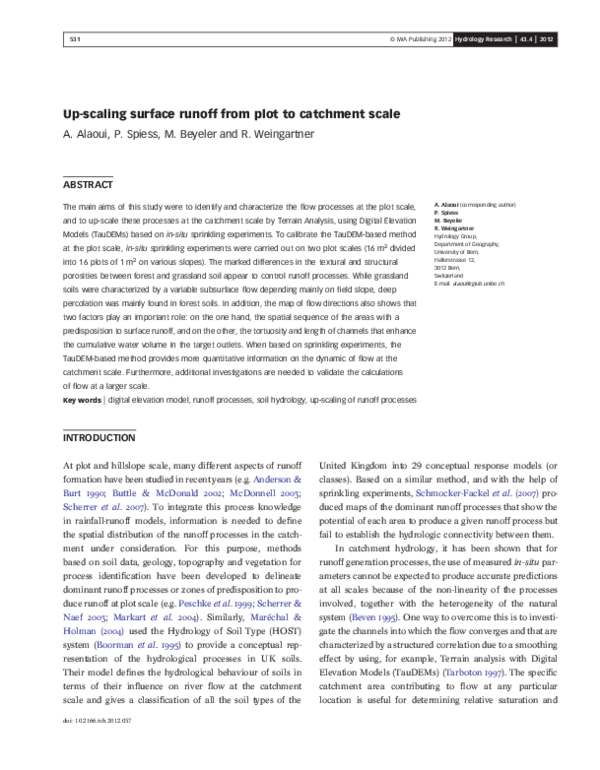 (PDF) Up-scaling surface runoff from plot to catchment scale