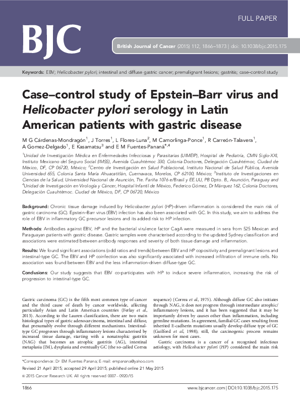 (PDF) EBV and HP Co-infection in Gastric Disease