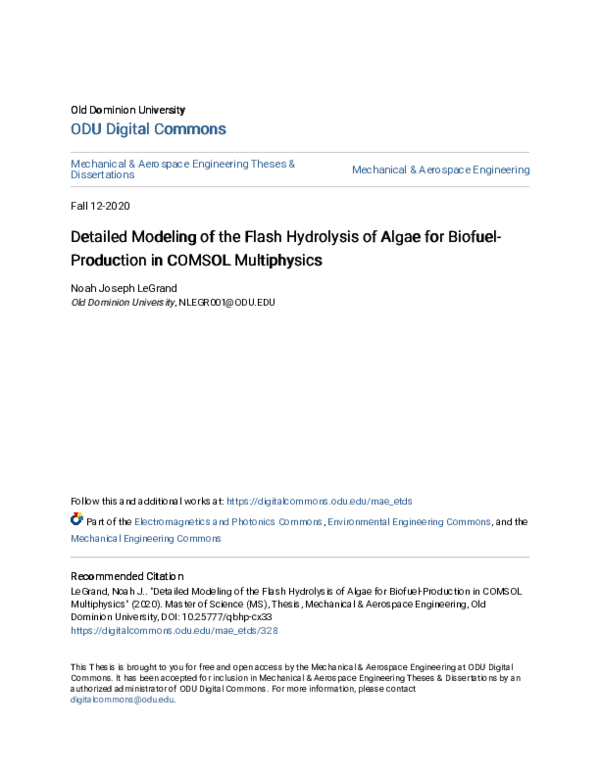 (PDF) Detailed Modeling of the Flash Hydrolysis of Algae for Biofuel-Production in COMSOL ...