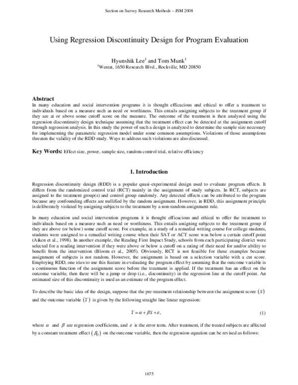 (PDF) Using Regression Discontinuity Design for Program Evaluation