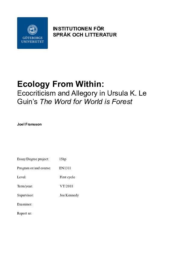 (PDF) Ecology From Within: Ecocriticism and Allegory in Ursula K. Le ...