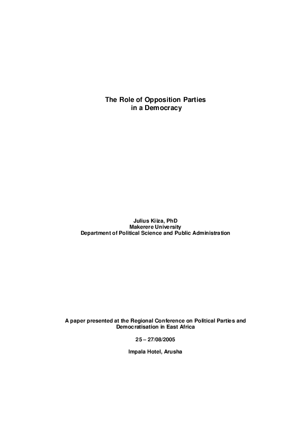 (PDF) The Role of Opposition Parties in a Democracy