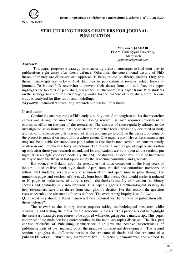 (PDF) Structuring Thesis Chapters For Journal Publication