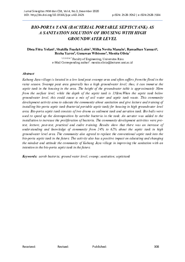 (PDF) Bio-Porta Tank (Bacterial Portable Septictank) as a Sanitation ...