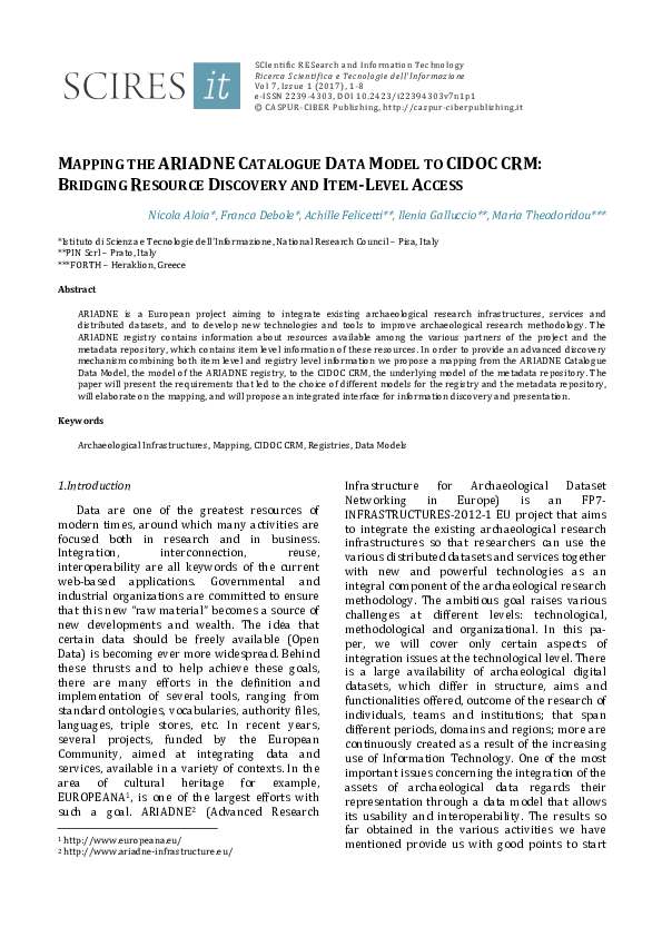 (PDF) Mapping the ARIADNE Catalog Data Model to CIDOC CRM: Bridging Resource Discovery and Item ...