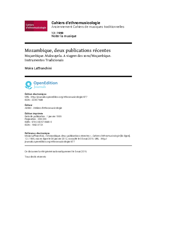 (PDF) Mozambique, deux publications récentes. Moçambique. Makwayela. A ...