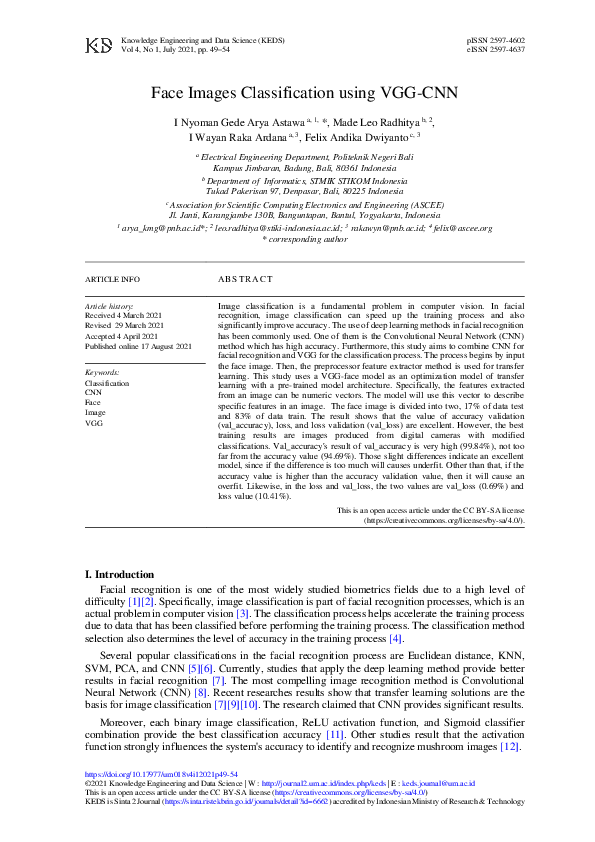 Pdf Face Images Classification Using Vgg Cnn