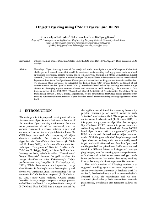 (PDF) Object Tracking using CSRT Tracker and RCNN