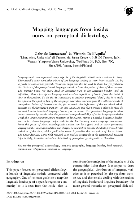 (PDF) Mapping languages from inside: notes on perceptual dialectology