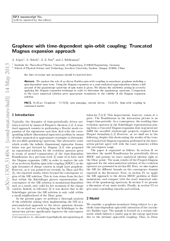 (PDF) Graphene with time-dependent spin-orbit coupling: truncated ...