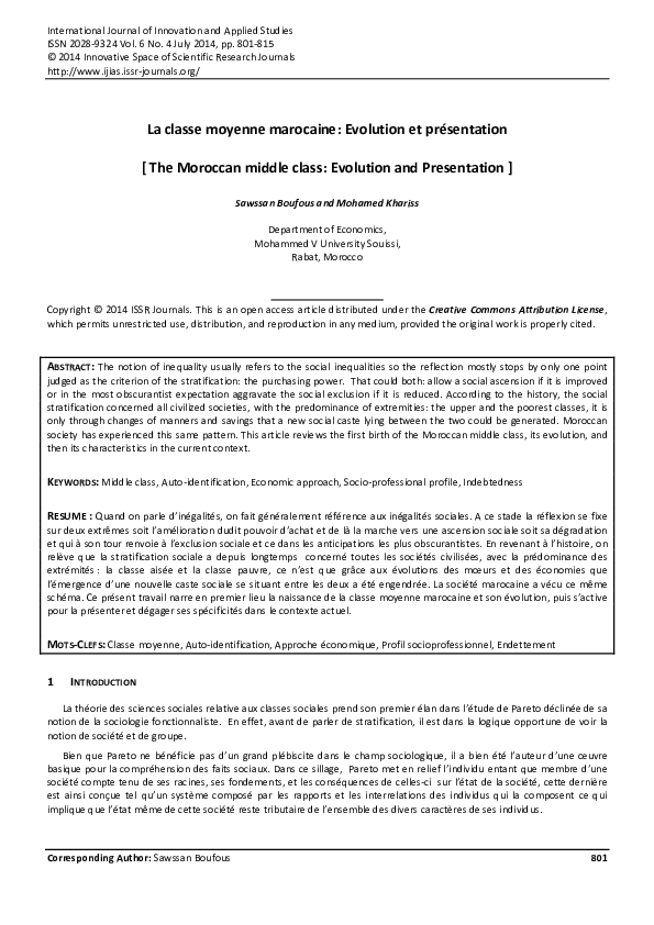 (PDF) The Moroccan middle class: Evolution and Presentation