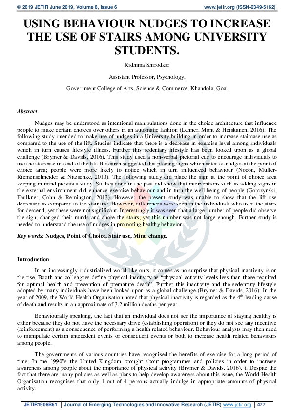 (PDF) Using Behaviour Nudges to Increase the Use of Stairs Among University Students