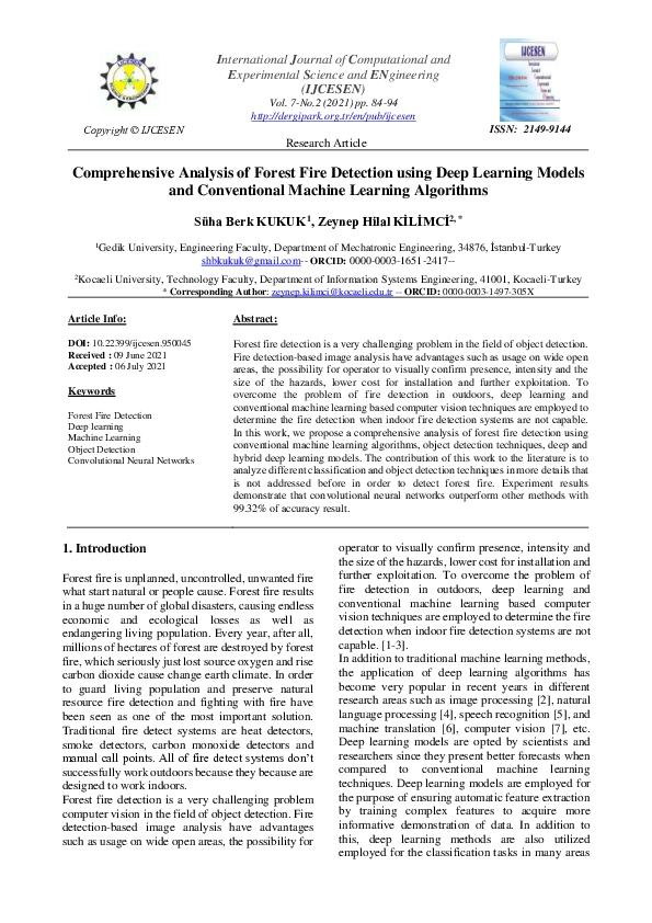 (PDF) Comprehensive Analysis of Forest Fire Detection using Deep Learning Models and ...