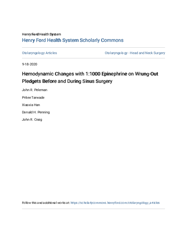 (PDF) Hemodynamic Changes with 1:1000 Epinephrine on Wrung-Out Pledgets ...