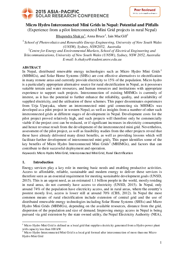 (PDF) Micro Hydro Interconnected Mini Grids in Nepal : Potential and ...